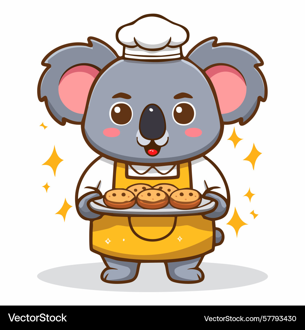 Adorable koala chef proudly presents freshly Vector Image