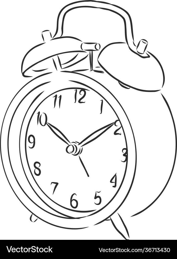 Alarm clock drawing engraving ink line art Vector Image