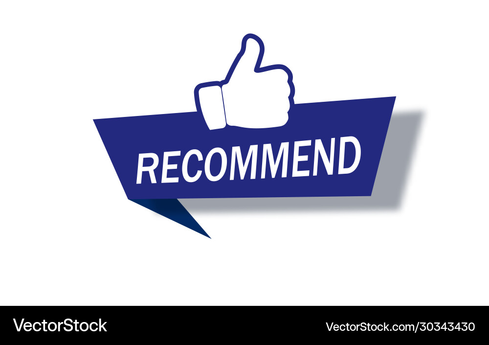 Blue banner recommended with thumbs up Royalty Free Vector
