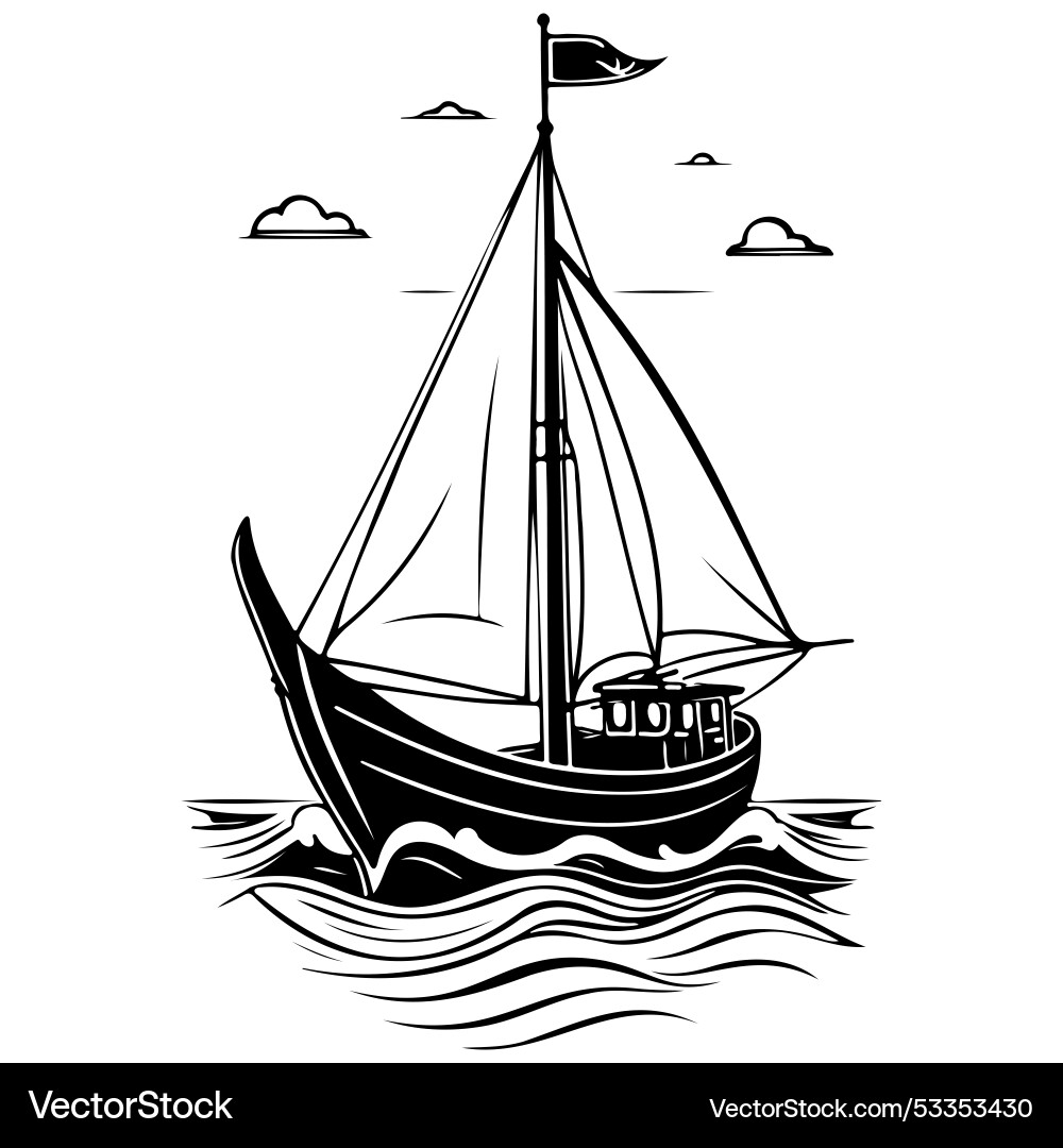 Cartoon boat hand drawn line transparent Vector Image