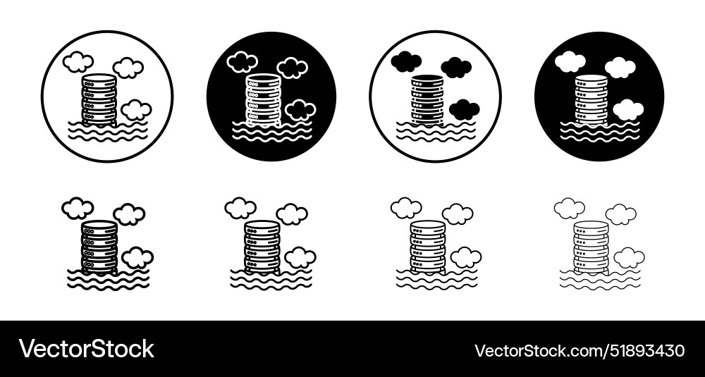 Data lake icon set collection outline Royalty Free Vector
