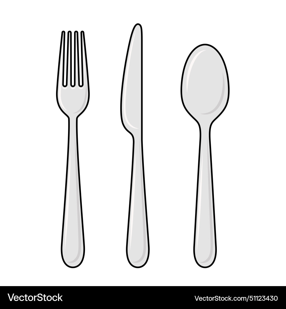 Flat fork knife and spoon with outline Royalty Free Vector