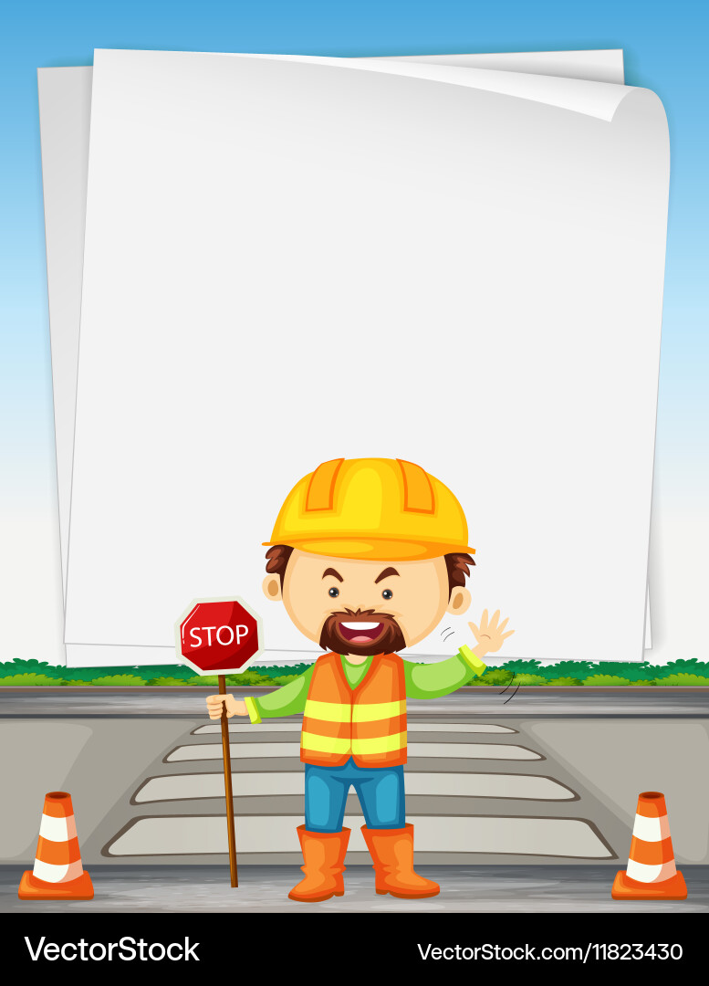 Paper template with road worker Royalty Free Vector Image