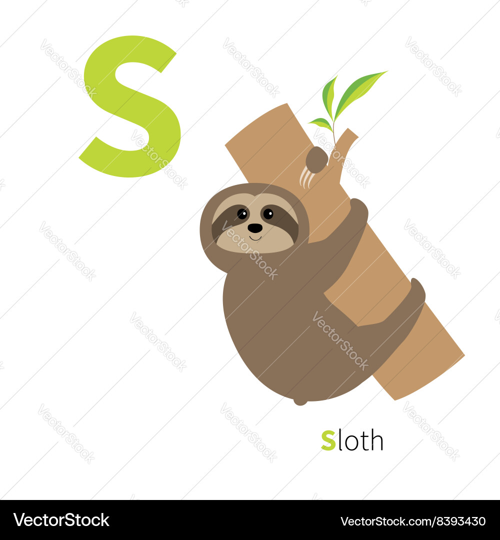 Sloth Alphabet S - Tree Lernen Lizenzfreies Vektorbild
