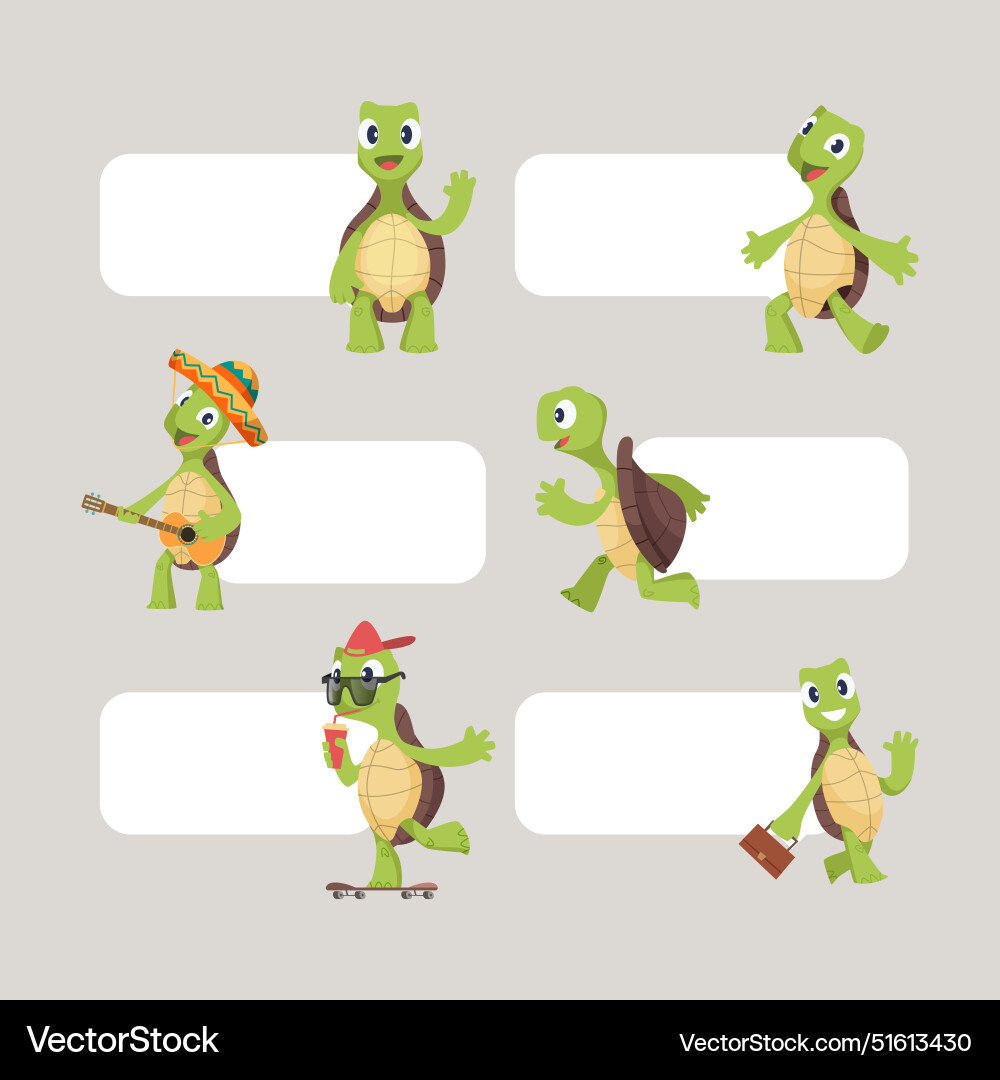 Turtle character empty banners with cartoon mascot