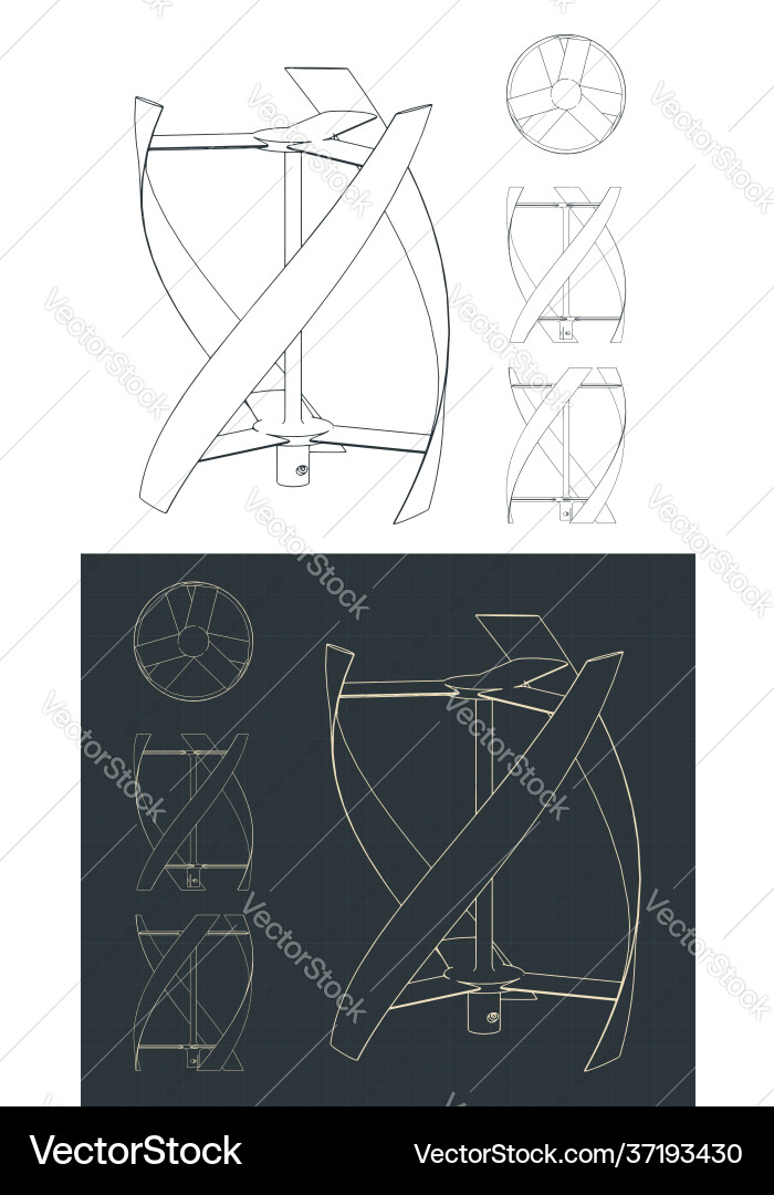 Vertical axis wind turbine blueprints Royalty Free Vector