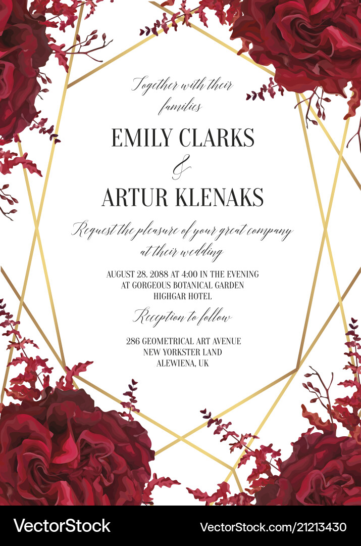 Watercolor Marsala Rose Wedding Invite Royalty Free Vector
