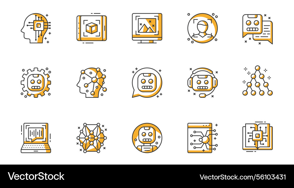 AI Icon Set - Outline Style Royalty Free Vector Image