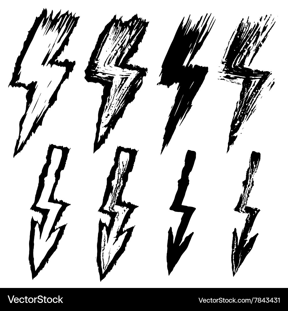 Black Sketchy Lightning Bolts Royalty Free Vector Image