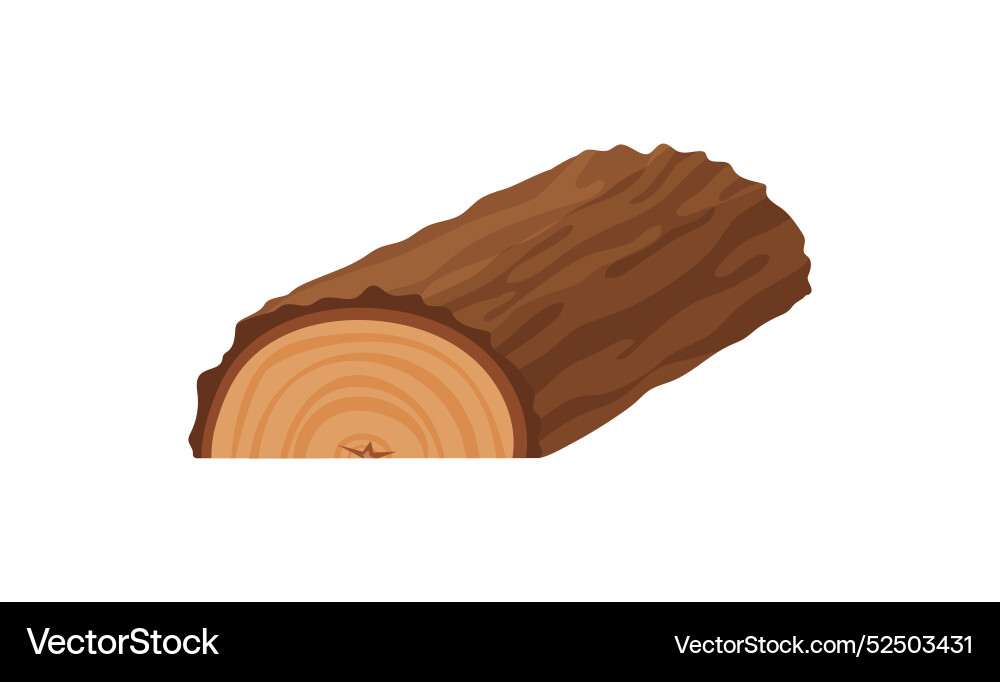 Half of tree log section with brown bark Vector Image