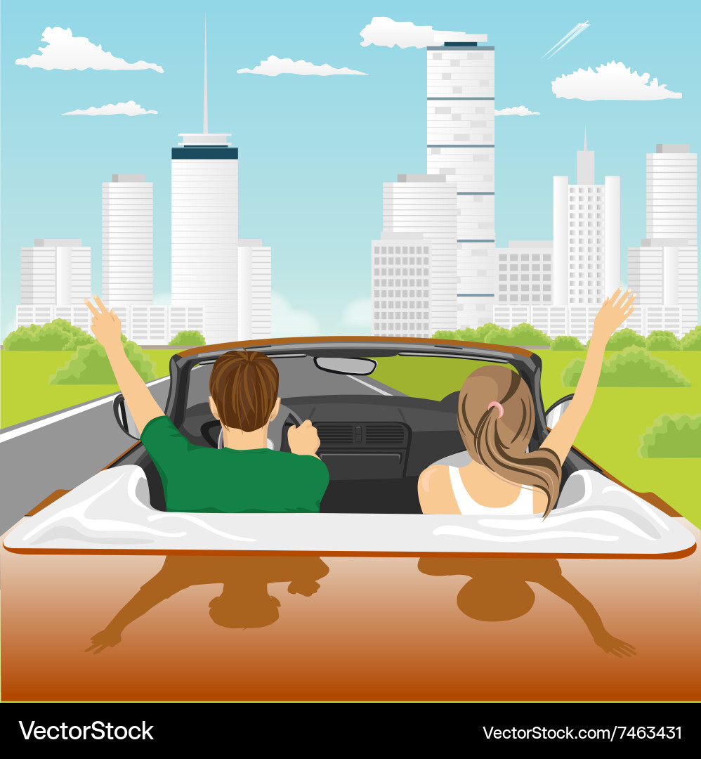 Joyful Couple in Convertible Car Royalty Free Vector Image