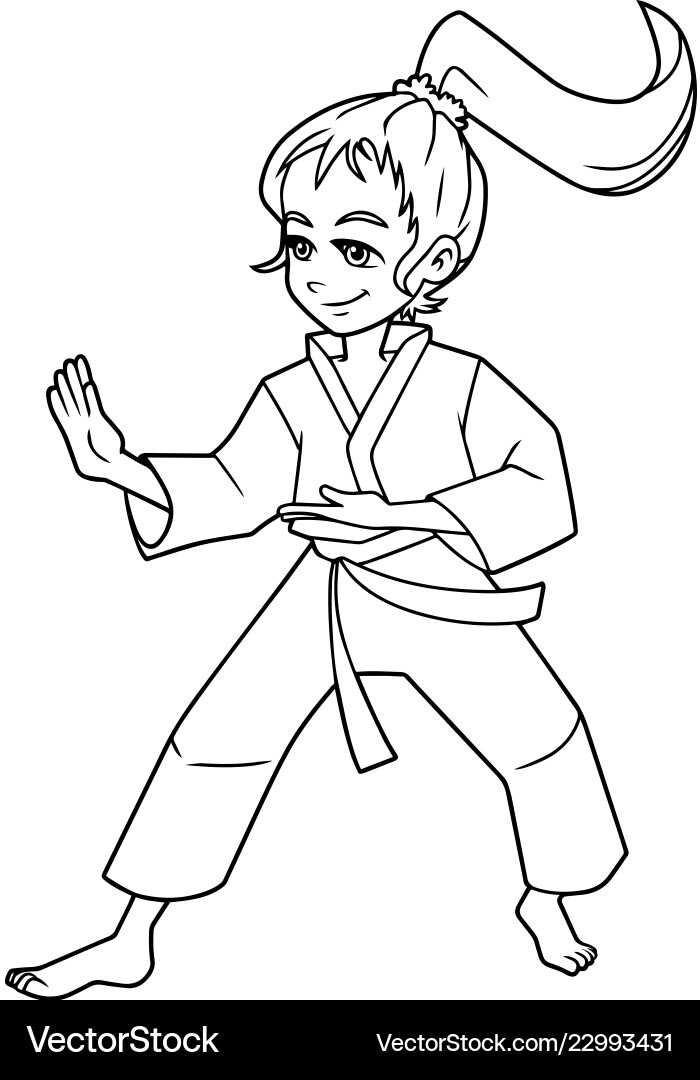 Karate stance girl line art Royalty Free Vector Image