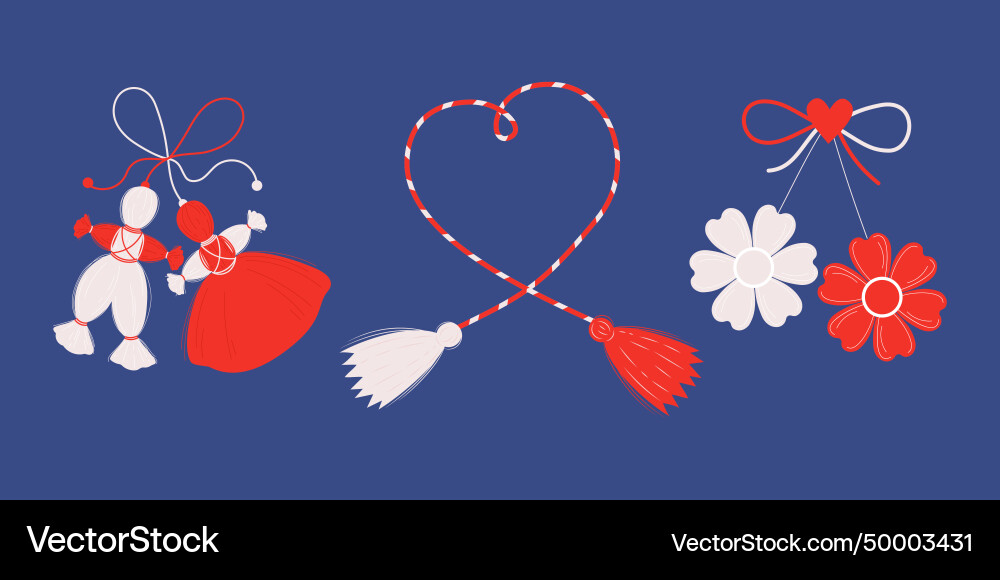 Martisor set red and white accessory talisman Vector Image