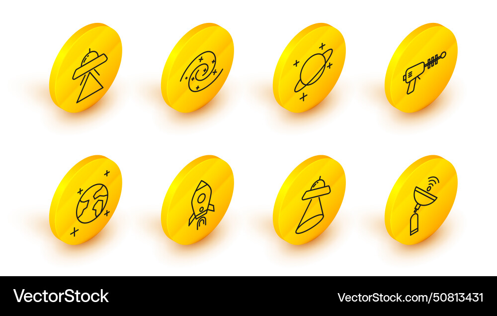 Set line radar ufo flying spaceship rocket Vector Image