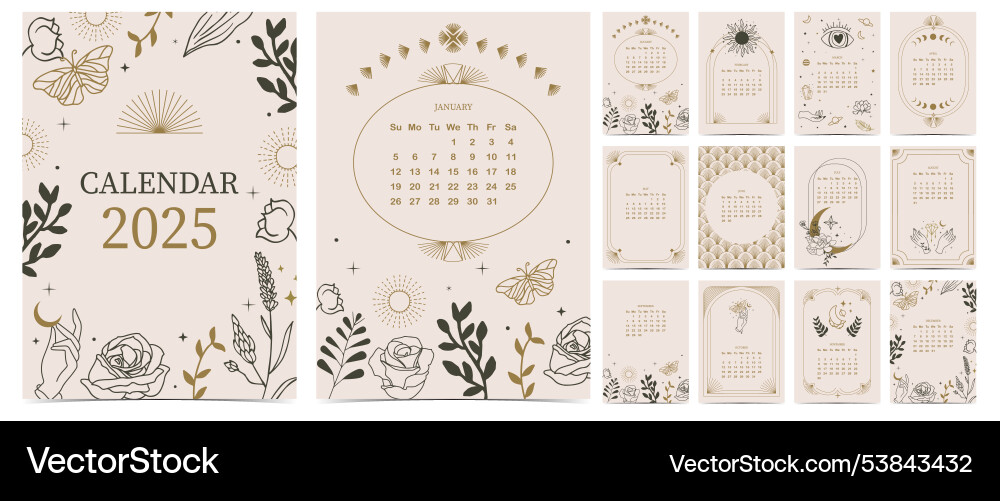 2025 table monthly calendar week start on sunday Vector Image