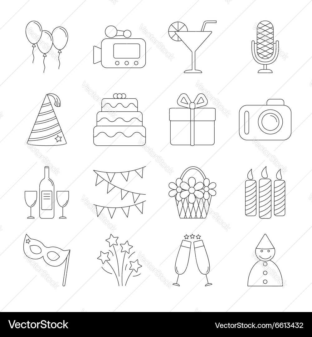 Birthday party line icons Royalty Free Vector Image