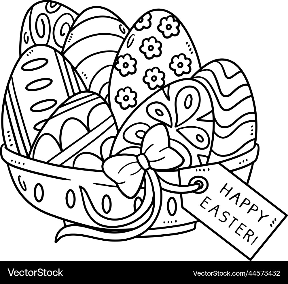 Happy easter egg basket isolated coloring page Vector Image