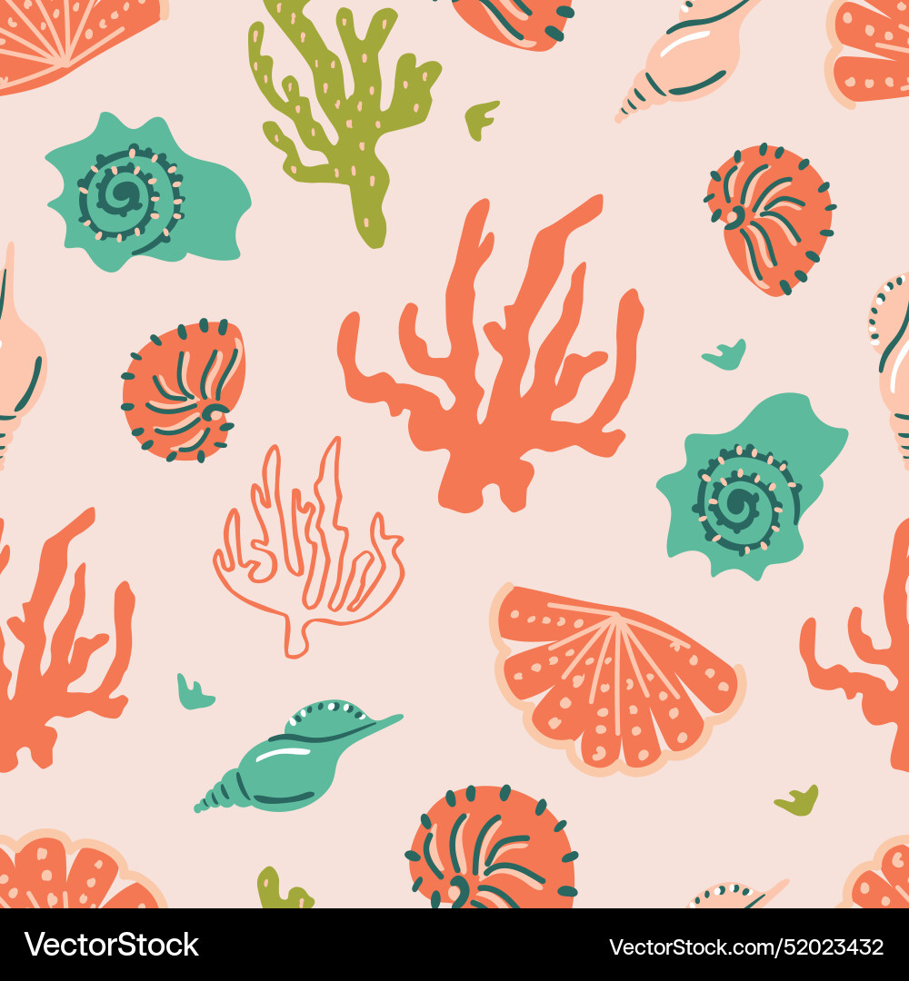 Marine seamless pattern underwater world shells Vector Image