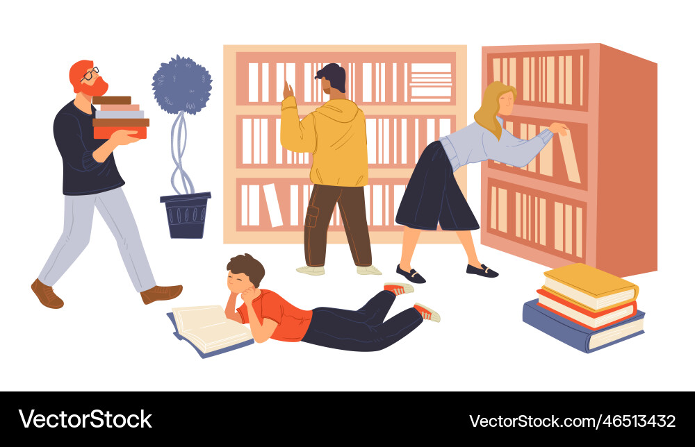 Public library people reading books for school Vector Image