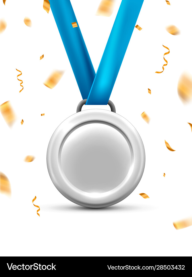 Silver medal for second winner prize metal Vector Image