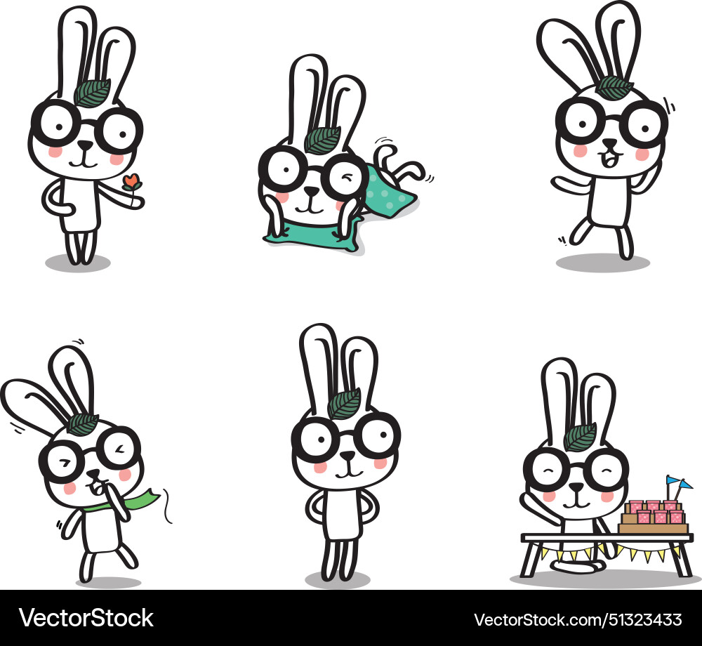 Cute easter white bunny rabbit cartoon collection Vector Image