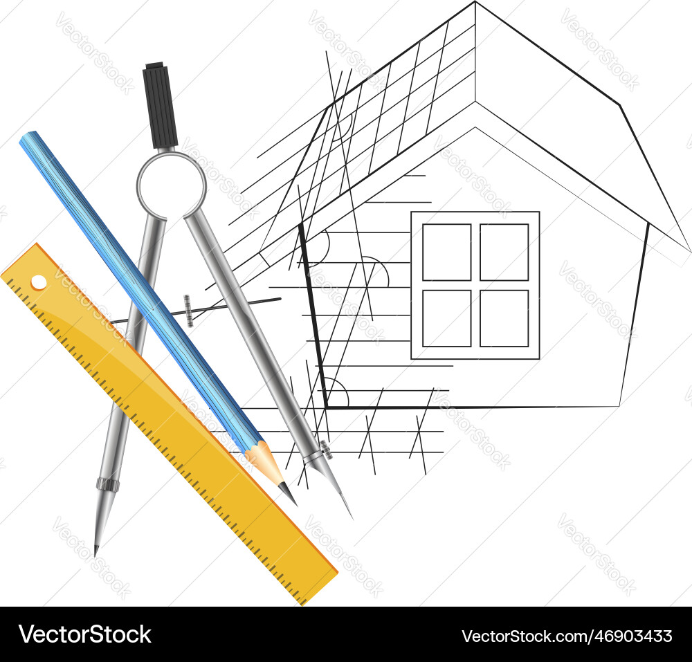 Engineering drawing of a house building Royalty Free Vector