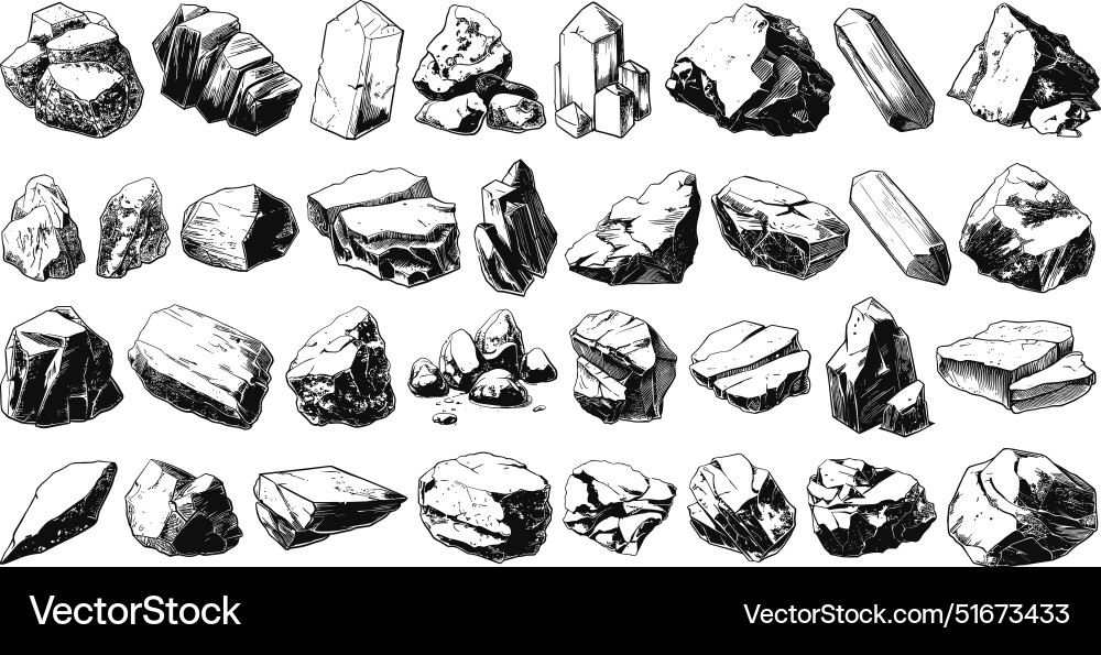Engraving style different types of stones Vector Image