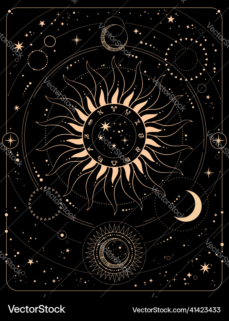 Gold esoteric composition of cosmic elements Vector Image