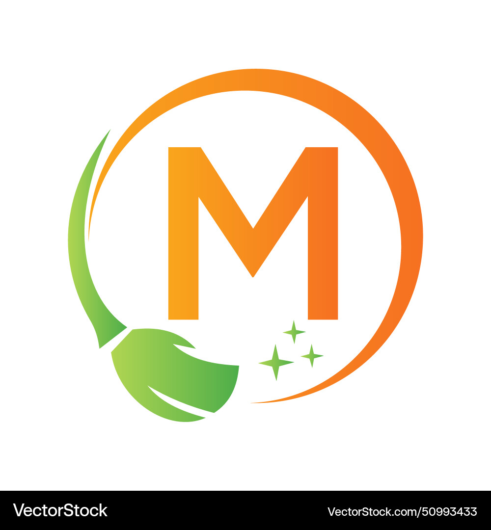 House clean logo on letter m with brush Royalty Free Vector