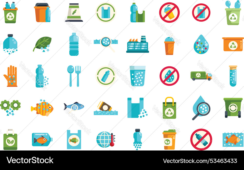Microplastic pollution icons showing tiny Vector Image