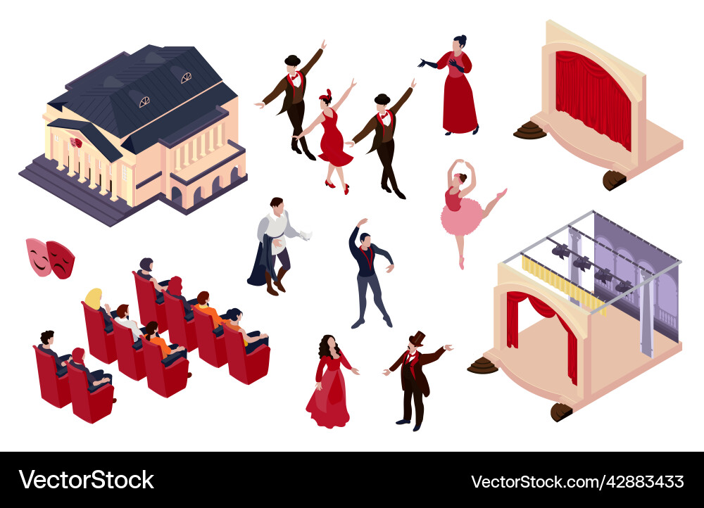 Theatre isometric set Royalty Free Vector Image