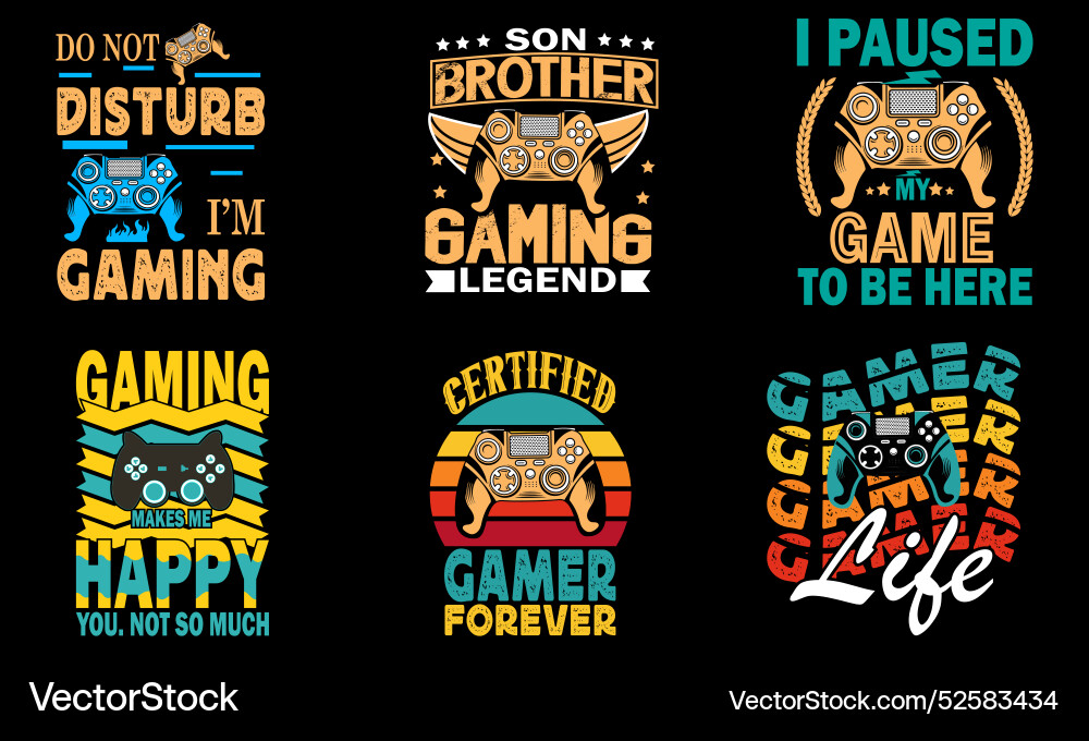 Gaming t shirt design collection Royalty Free Vector Image