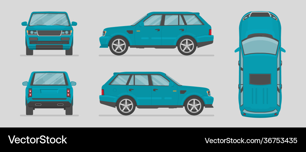 Car side view front back top Royalty Free Vector Image