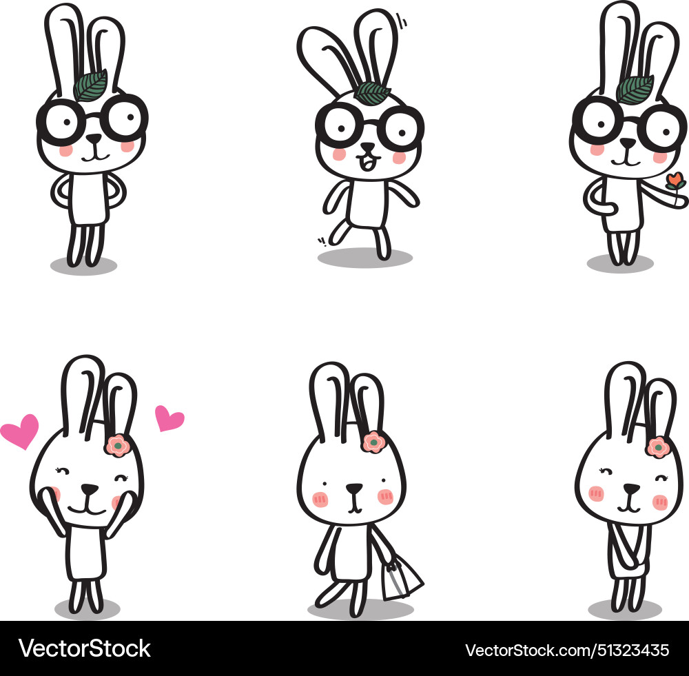 Cute easter white bunny rabbit cartoon collection Vector Image