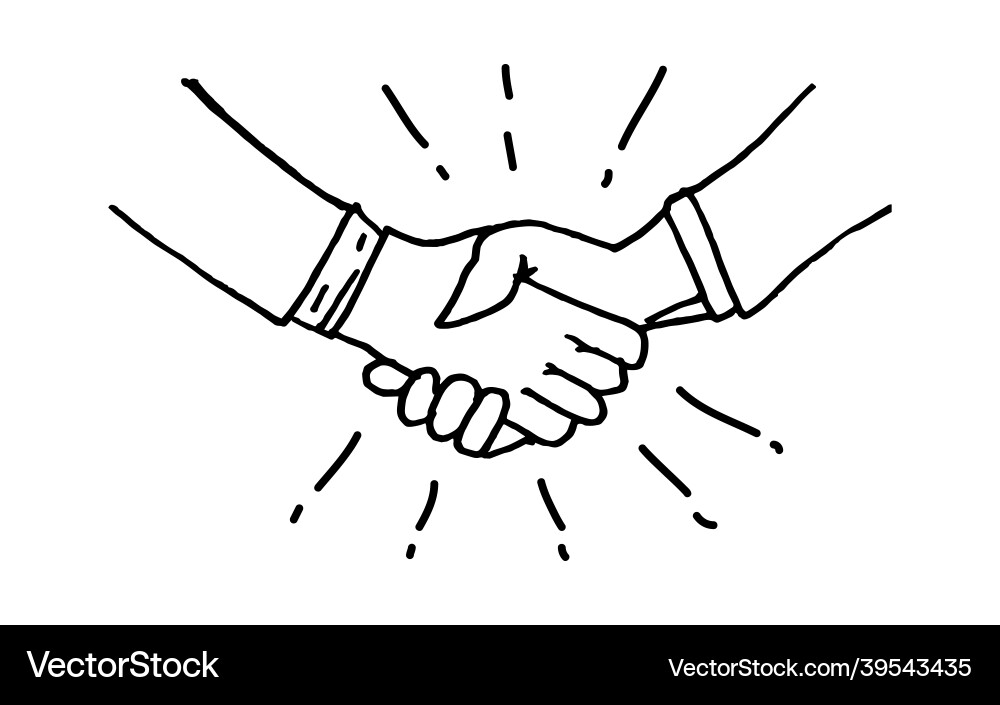 Hand drawn of handshake gesture on doodle Vector Image