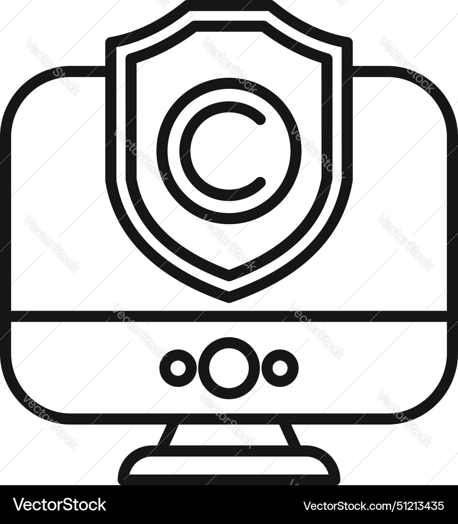 Secured computer screen copyright icon outline Vector Image