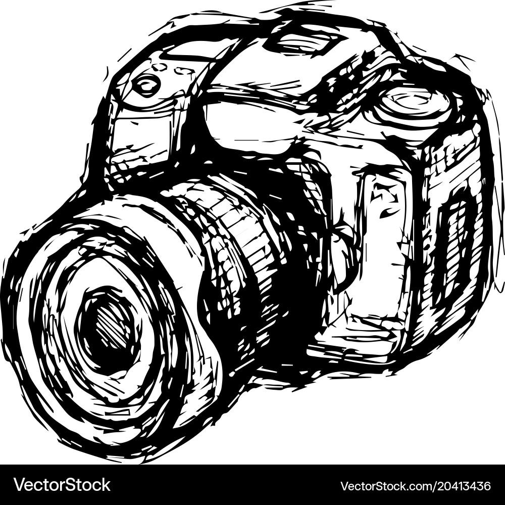 Hand drawn dslr photo camera Royalty Free Vector Image