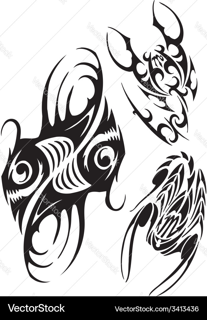 Zodiac signs - fish and scorpion set Royalty Free Vector