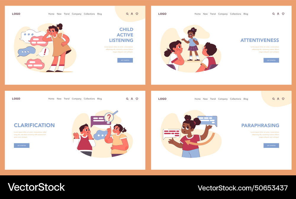 Active listening set child practices Royalty Free Vector