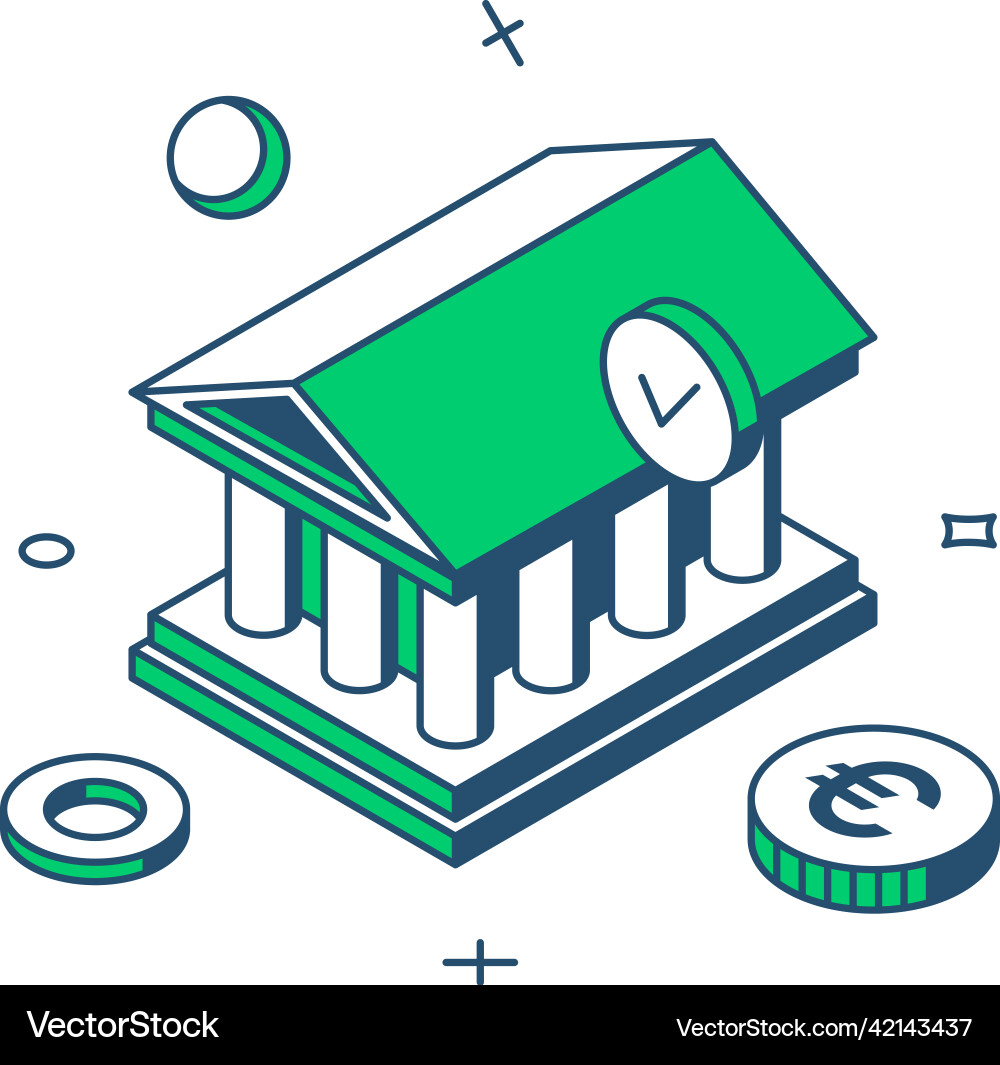 Classic bank building with columns and triangle Vector Image