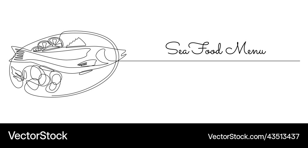 Continuous one line drawing of grilled salmon fish