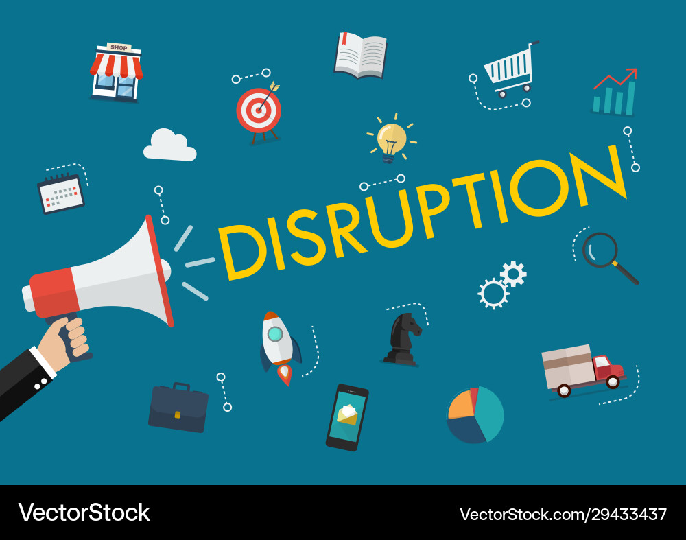 Hand holding megaphone with disruption word Vector Image