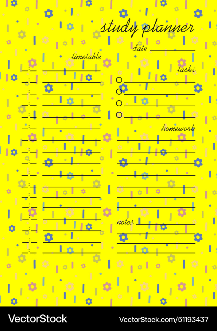 Study planner design for kids in bright colors Vector Image