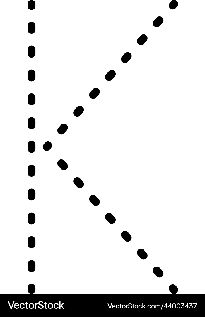 Tracing alphabet letter k prewriting dotted line Vector Image
