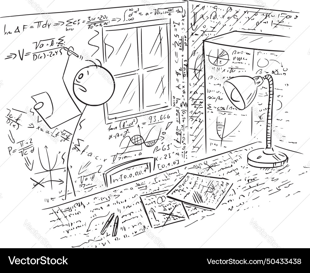 Crazy scientist or mathematician writing Vector Image