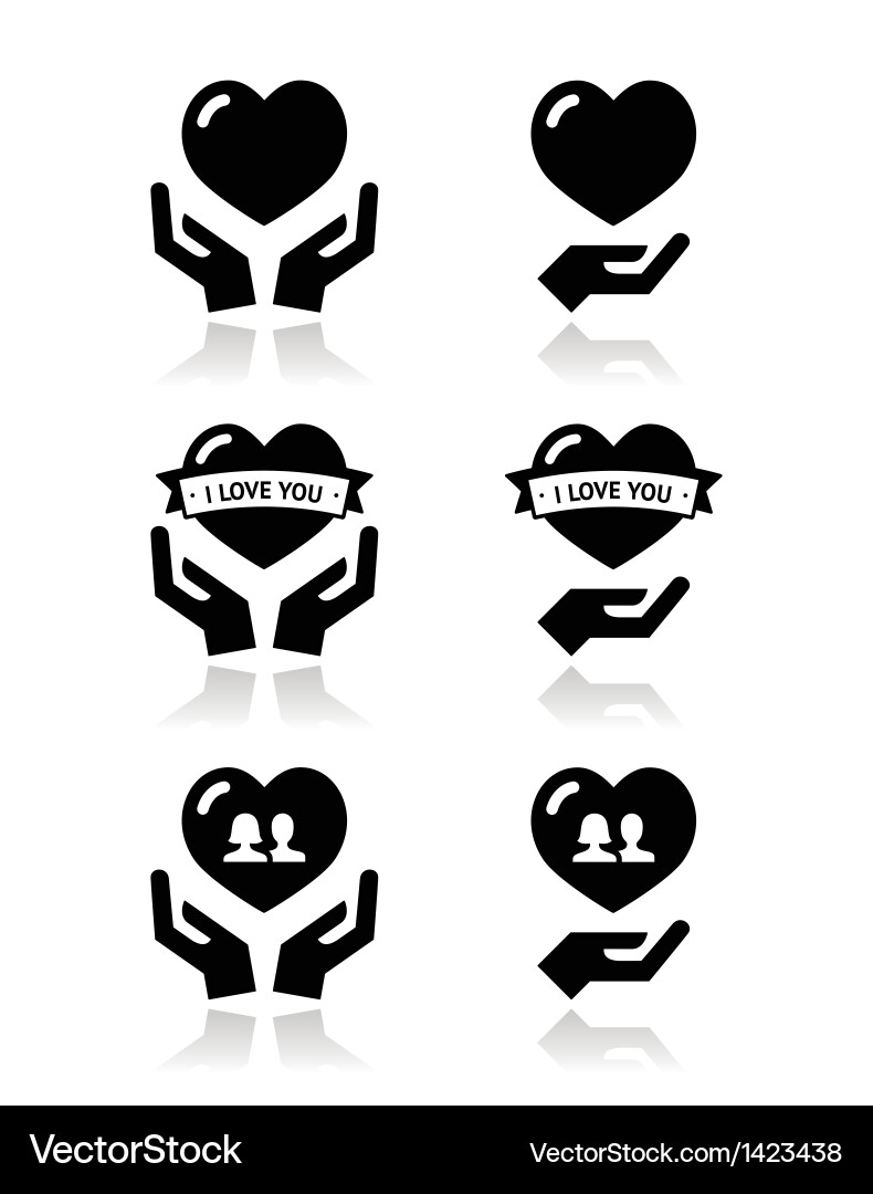 Hands with heart love relationship icons set Vector Image