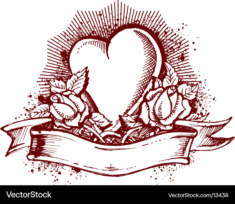 Heart and roses emblem Royalty Free Vector Image