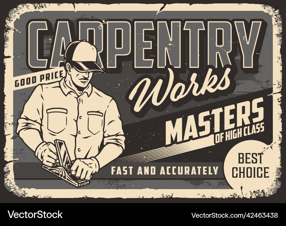Joinery worker vintage monochrome poster Vector Image