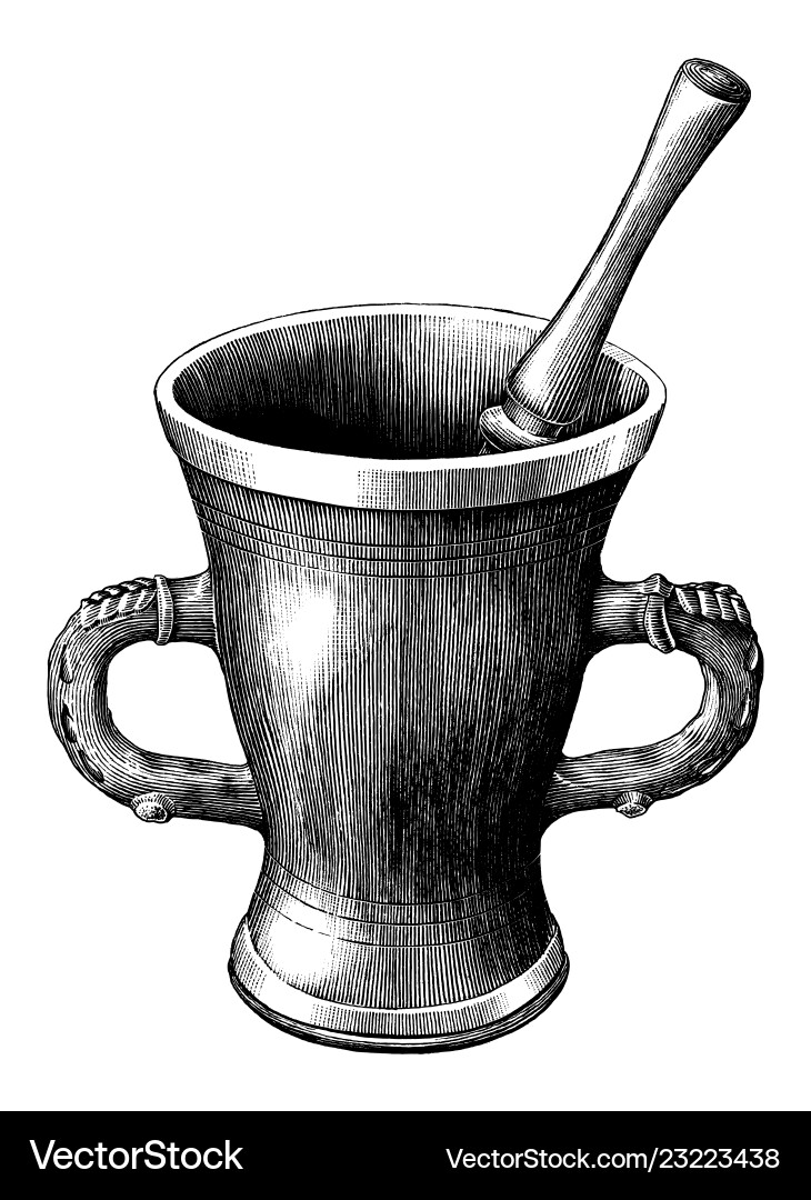 Mortar And Pestle Vintage Engraving Isolated Vector Image