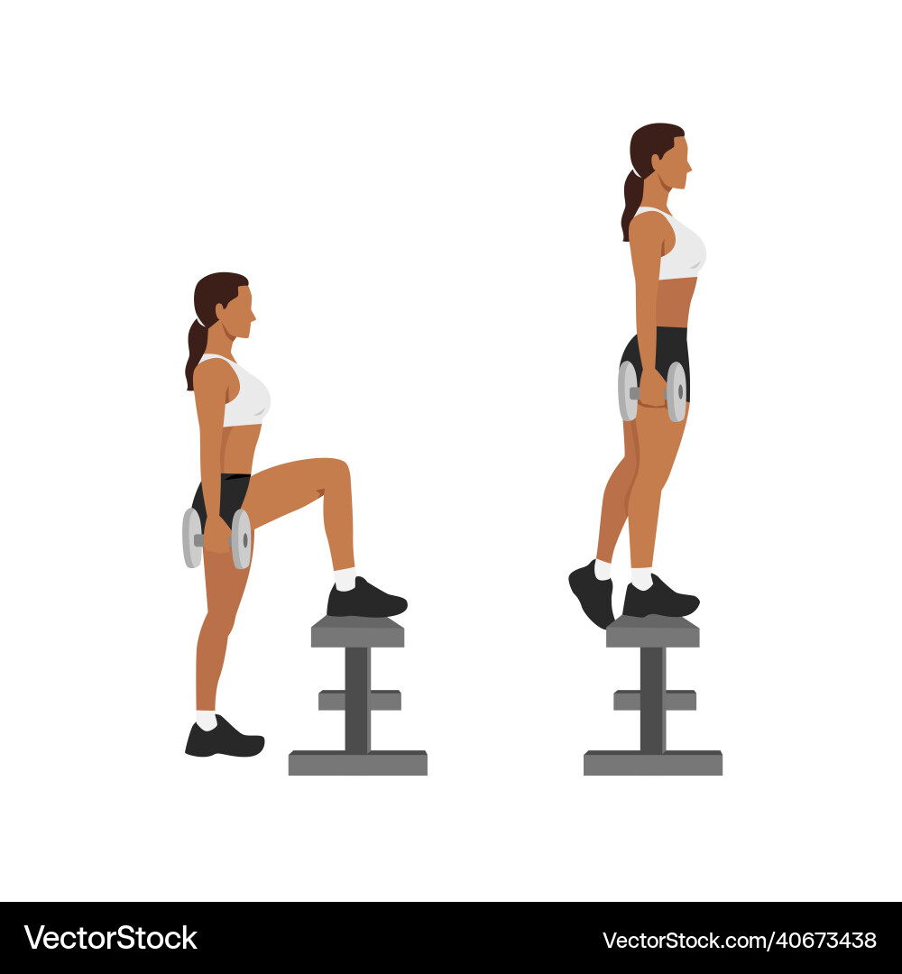 Woman doing dumbbell step ups exercise flat Vector Image